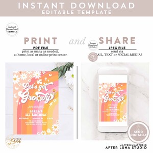 Editable Let's Get Groovy Birthday Invite Bright Pink Peach Two Groovy ...