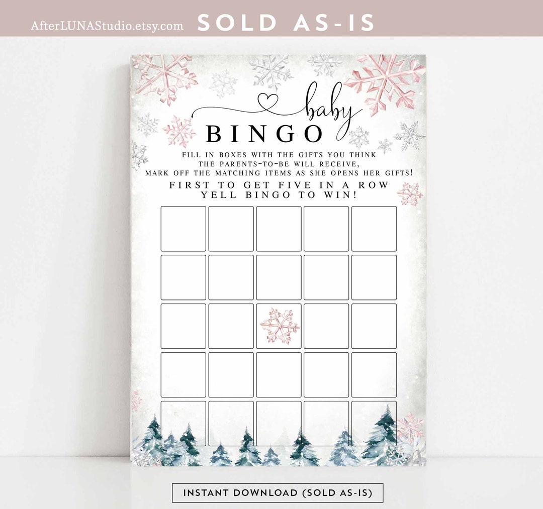 Winter Pink Snowflake Baby Shower Game Baby Bingo Game Winter - Etsy