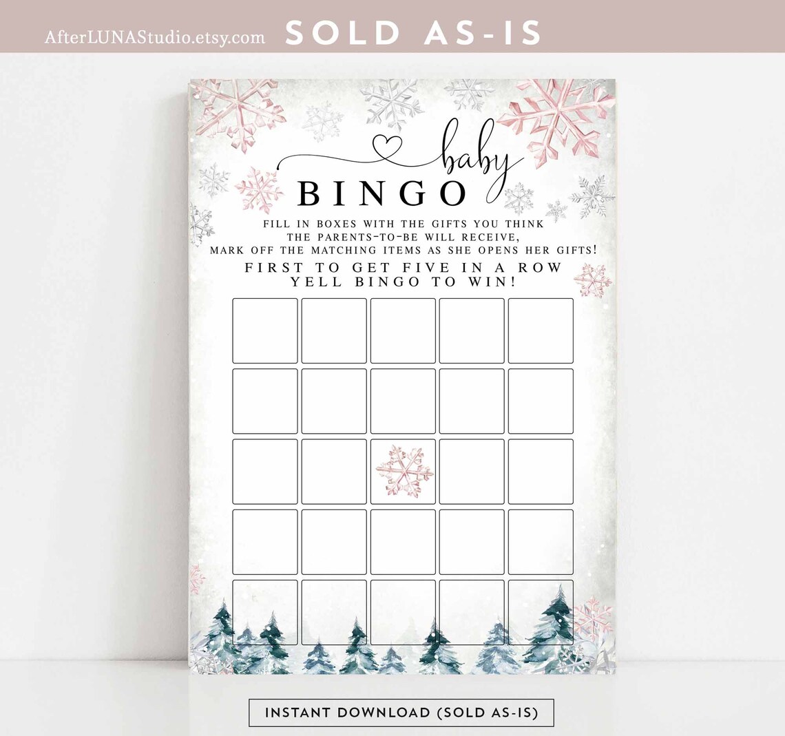 Winter Pink Snowflake Baby Shower Game Baby Bingo Game Winter - Etsy