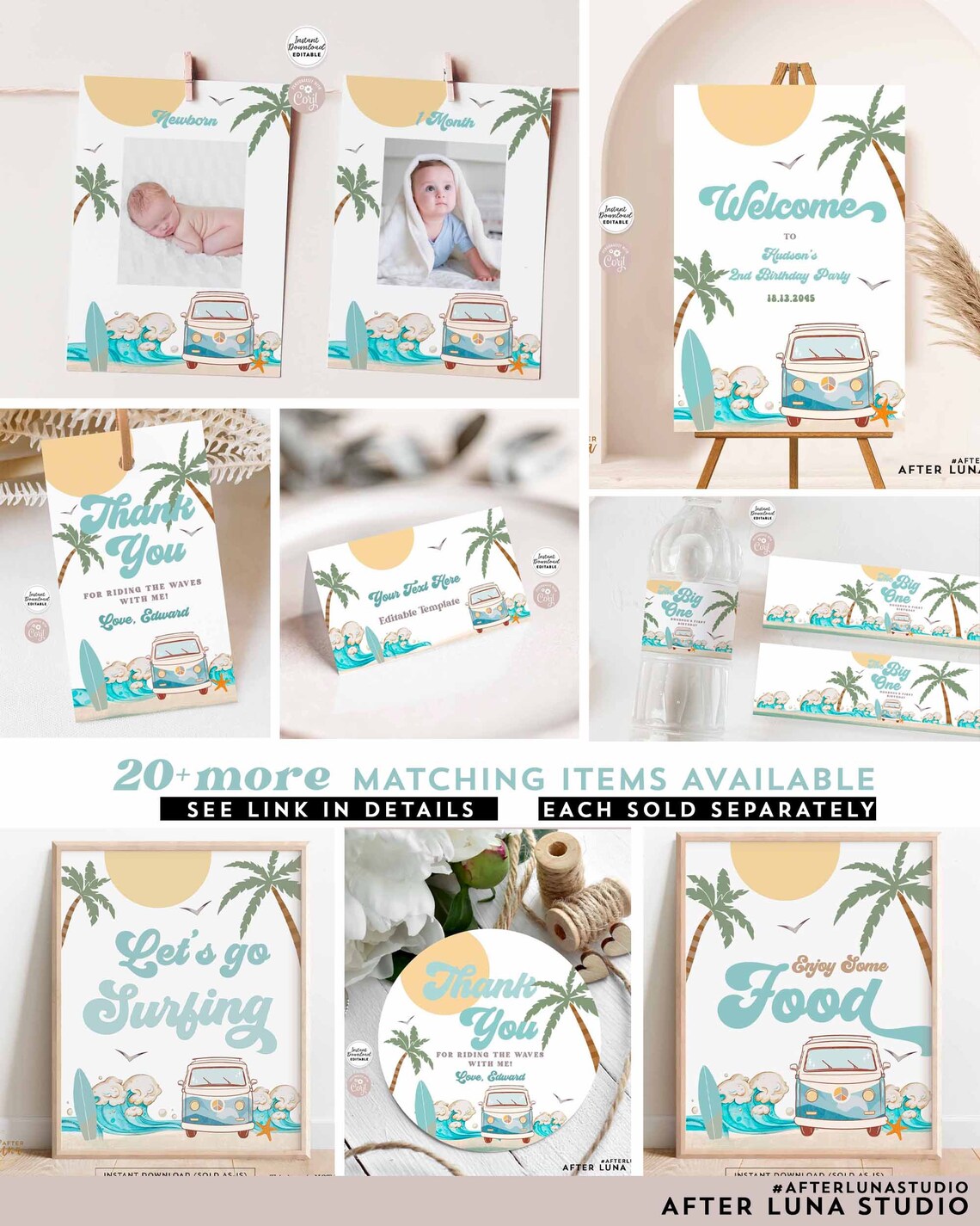 Surf's up Birthday Bubble Station Sign: Beach Surfing the Big One Decor ...