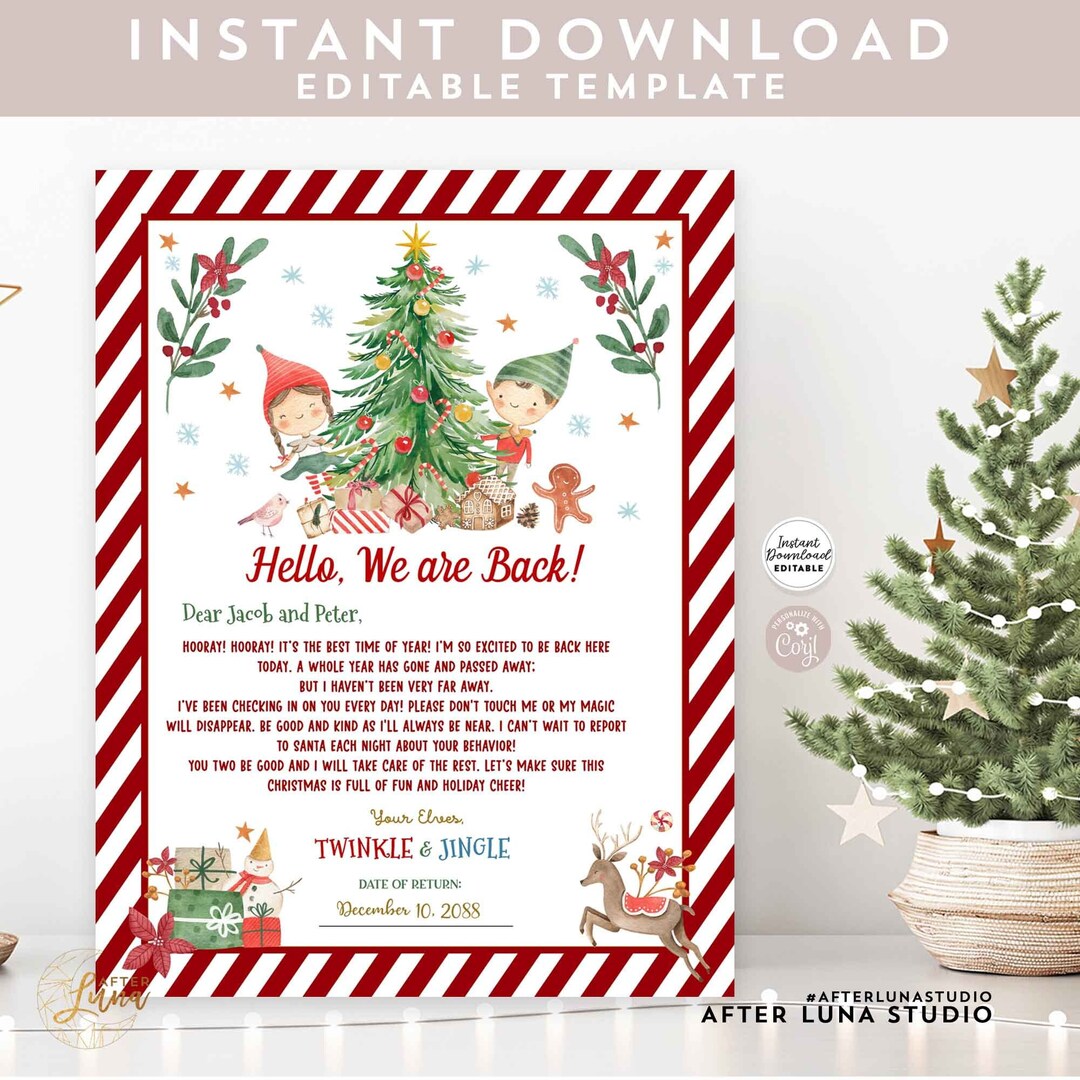 EDITABLE Girl Boy 2 Elves Letter Hello Letter Elf Return Letter Were We ...