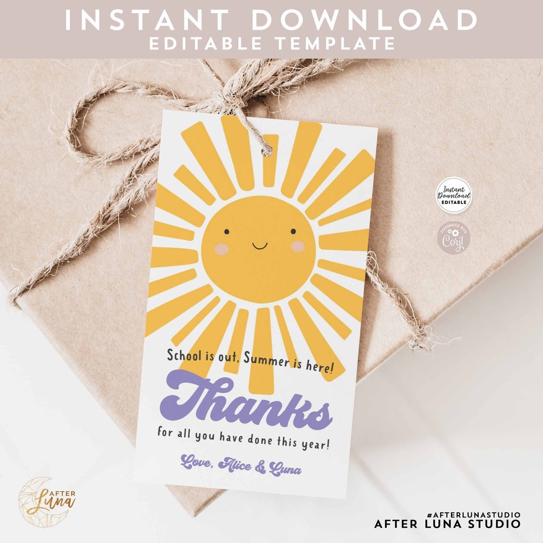 Editable Teacher Appreciation Gift Tags Sun Sunshine School Out of ...