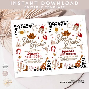 Editable ANY AGE Red Cowboy Yee Haw Rodeo Invitation 2nd 3rd 4th 5th ...
