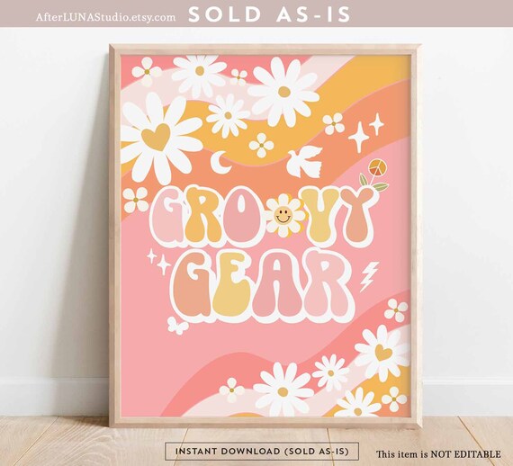 Pink Groovy Birthday Party Decor Peach Pink Daisy Groovy Gears - Etsy