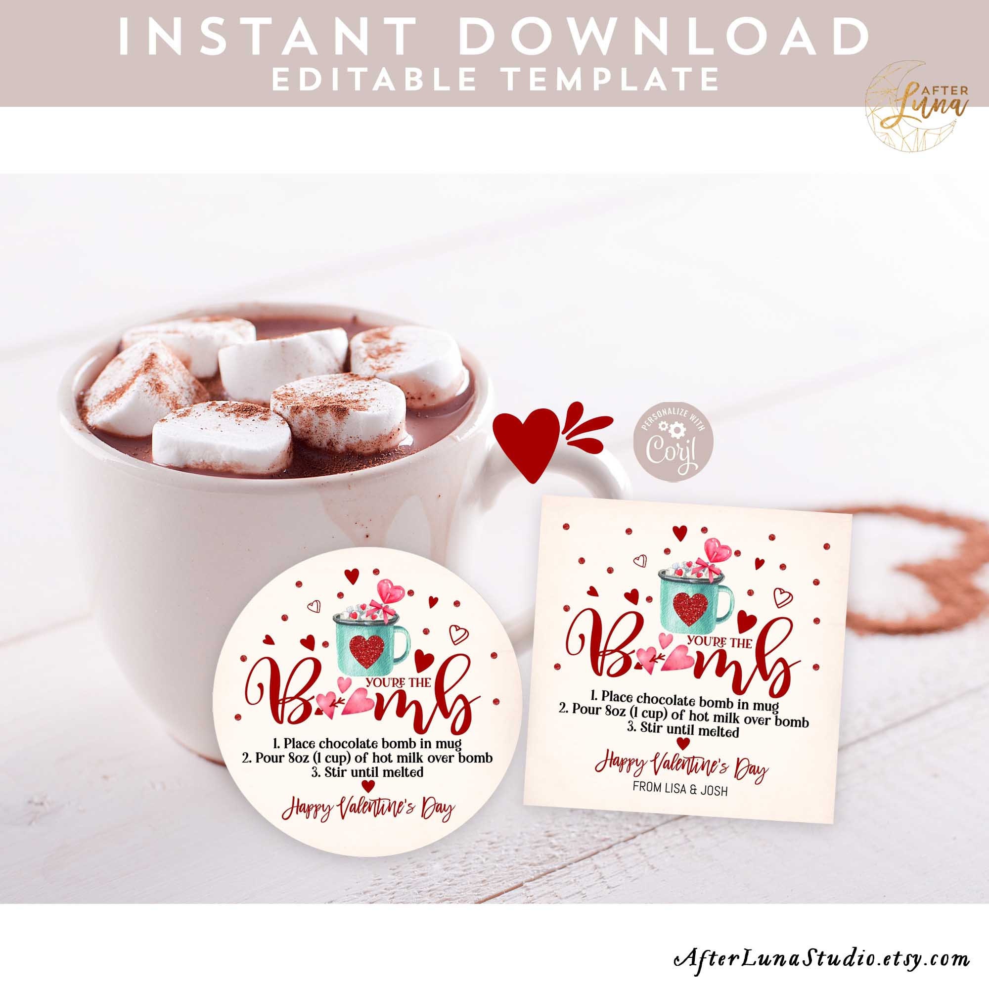 EDITABLE Valentine Hot Chocolate Bomb Tag Valentine Hot Cocoa | Etsy
