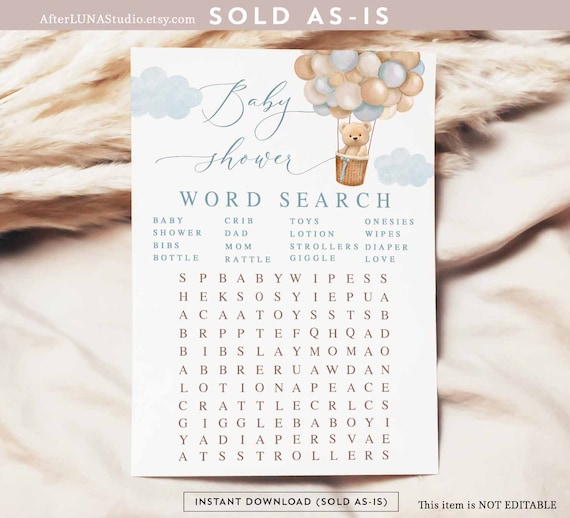 Blue Boy Teddy Bear Hot Air Balloon Baby Baby Word Search Game - Etsy ...