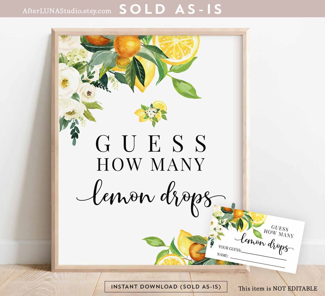 White Floral Orange Lemon Bridal Shower Game How Many Lemon Drops Game ...
