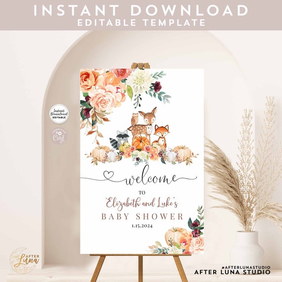 Editable Fall Pumpkin Woodland Baby Animal Baby Shower - Etsy
