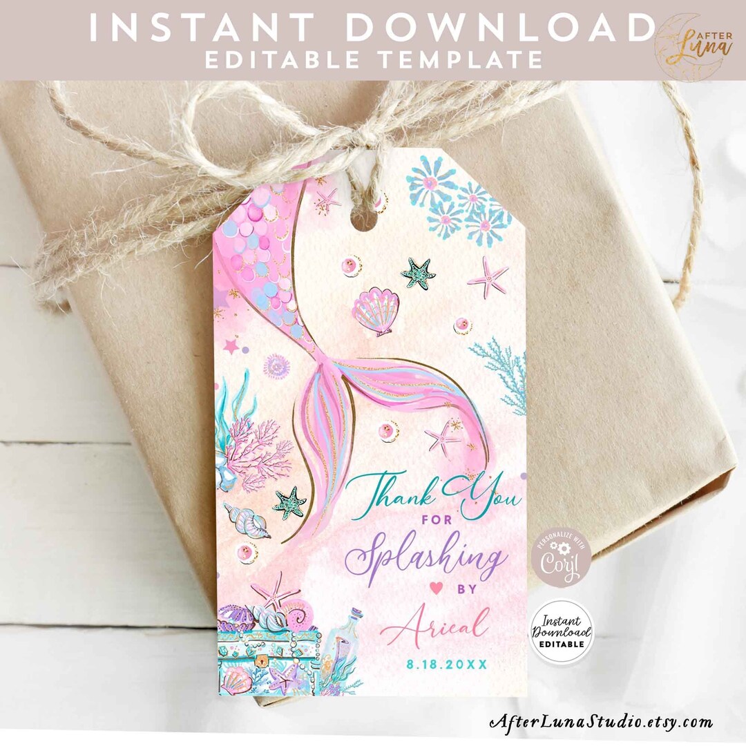 Editable Mermaid Under the Sea Birthday Favor Tag Mermaid Pool Foam ...