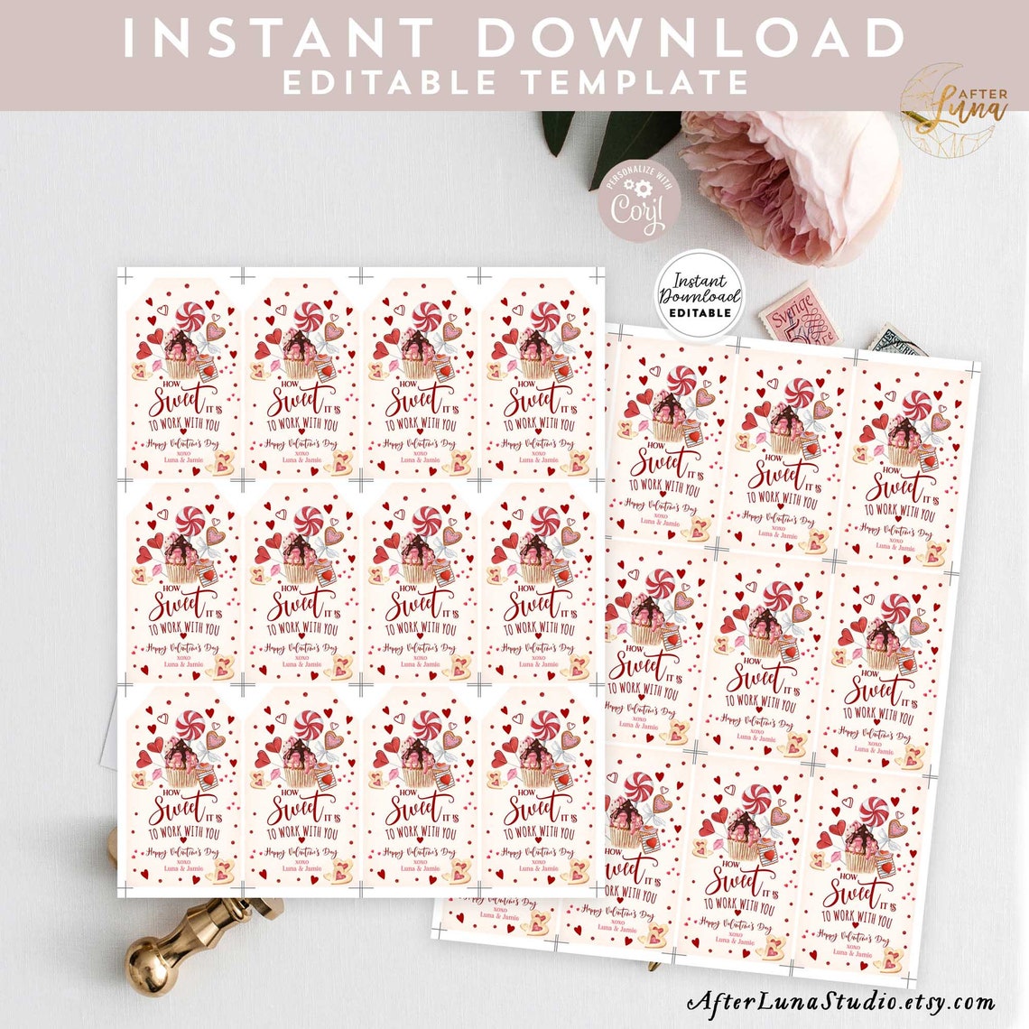 EDITABLE Valentine Cupcake Coworker Gift Tags Sweet Treat - Etsy