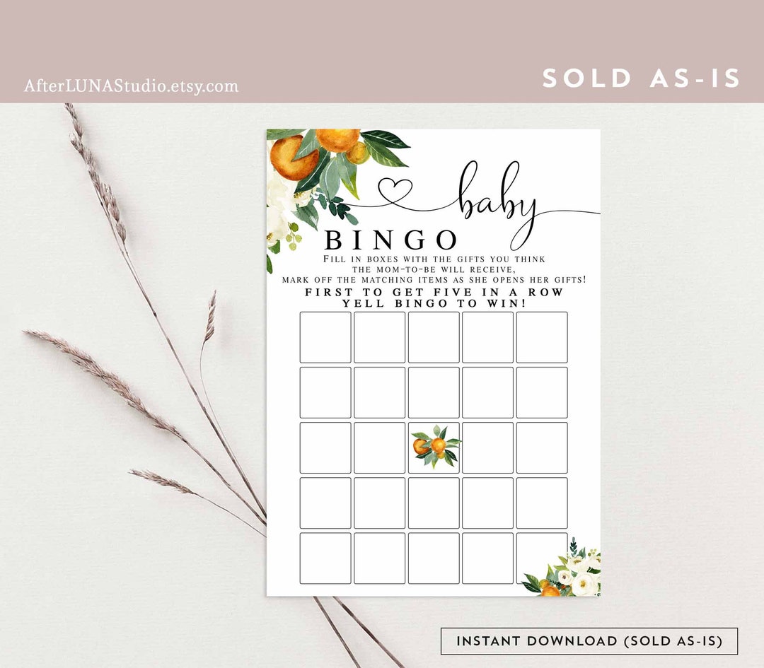 Orange Citrus Baby Shower Bingo Game Card Printable Little Cutie on the ...