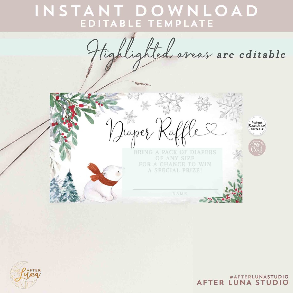 Editable Christmas Winter Polar Bear Baby Shower Neutral - Etsy