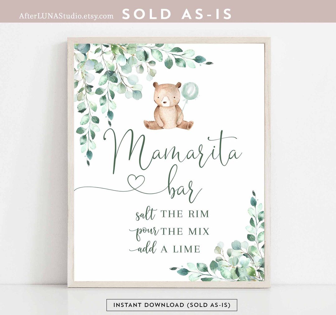 GREEN BALLOON Greenery Teddy Bear Mamarita Bar Mama-rita Bar Sign ...