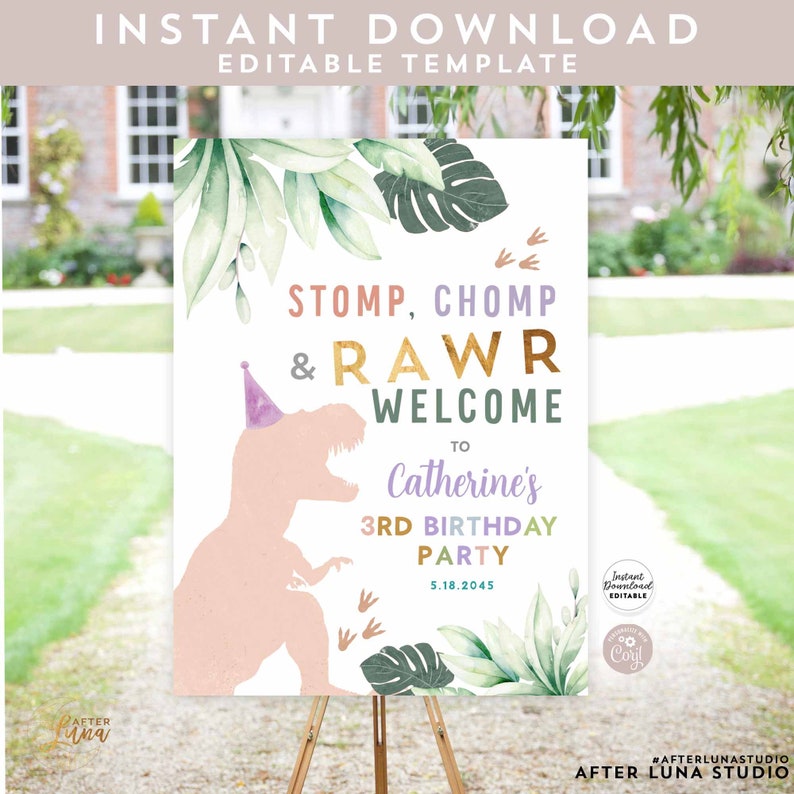 Editable T Rex Two Three Rex Birthday Party Welcome Sign Dino | Etsy