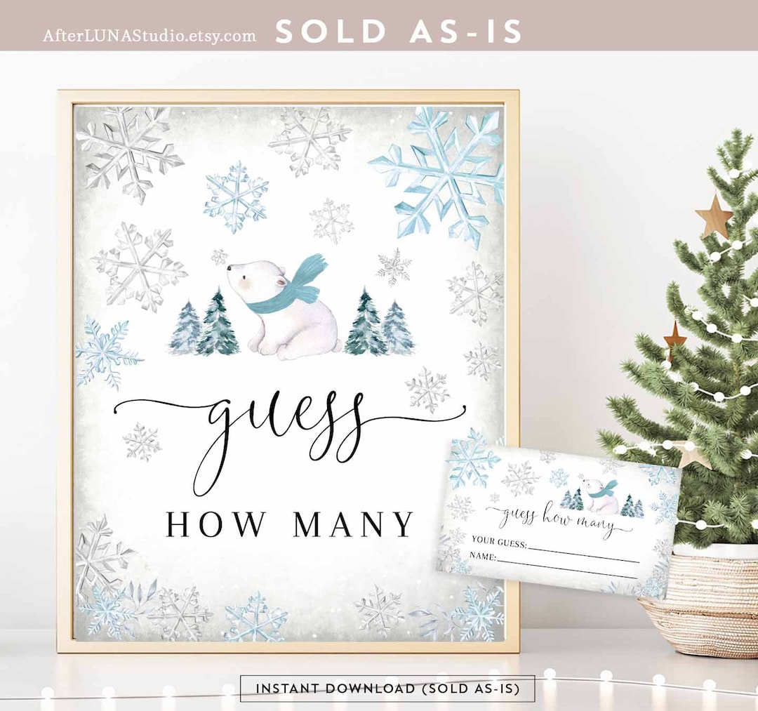 Winter Boy Polar Bear Blue Snowflake Baby Shower Games: Guess How Many ...
