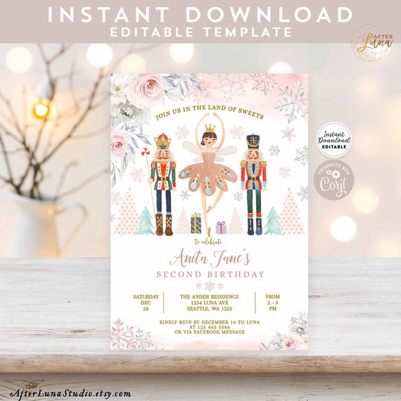 Editable Nutcracker Birthday Invitation Sugar Plum Fairy Etsy