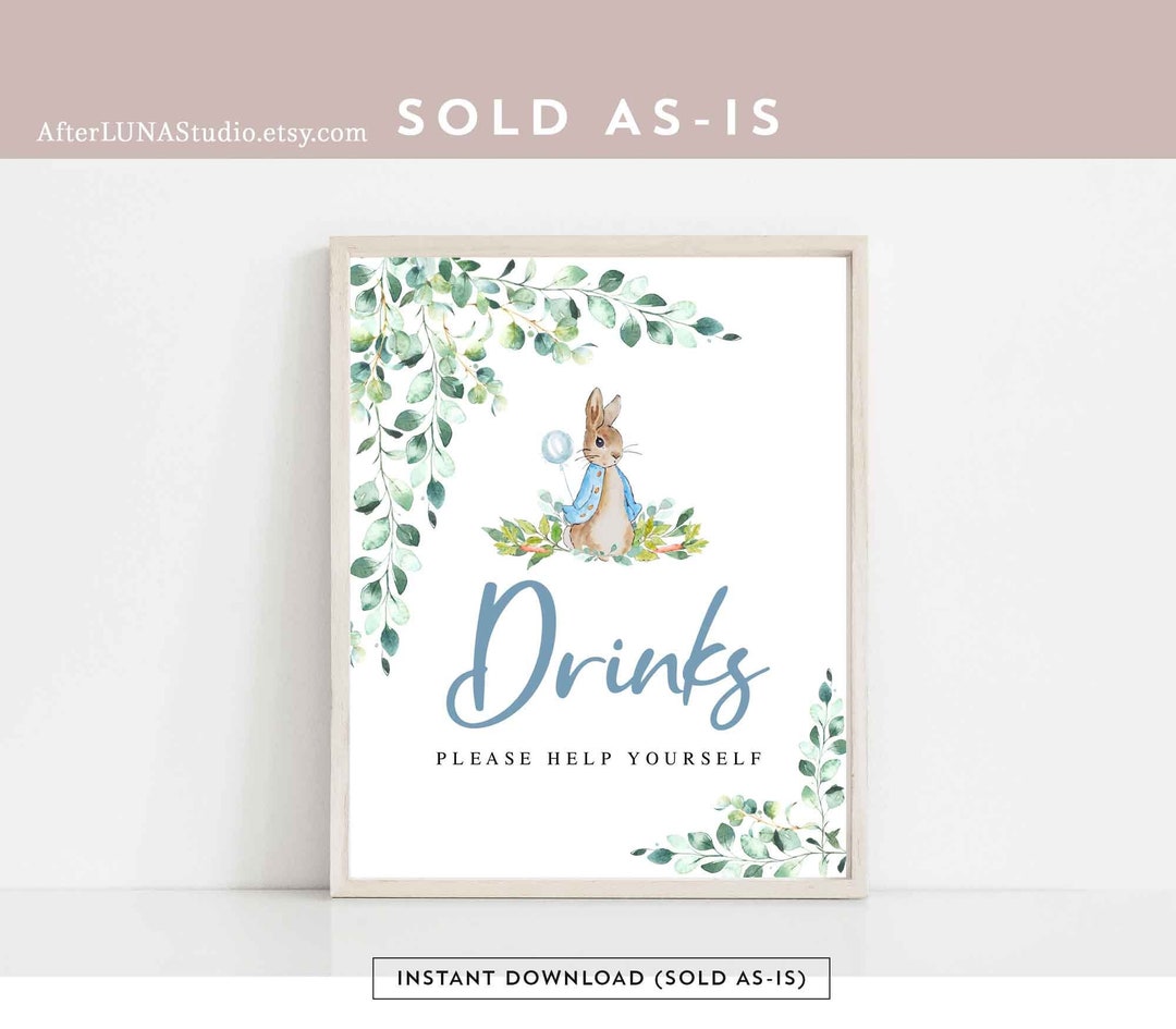 Boy Peter Rabbit Drink Table Sign Drinks Sign Peter Rabbit Sign Peter ...