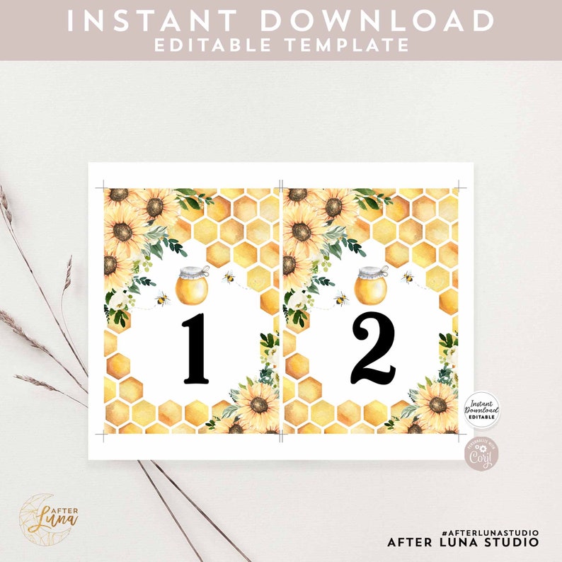 Editable Sunflower Bee Table Number Little Honey Bumble Bee - Etsy