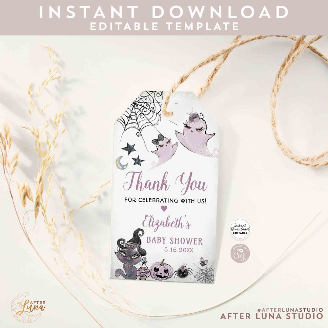 Editable A Little Boo Purple Halloween Baby Shower Favor Tag Gift Tag ...
