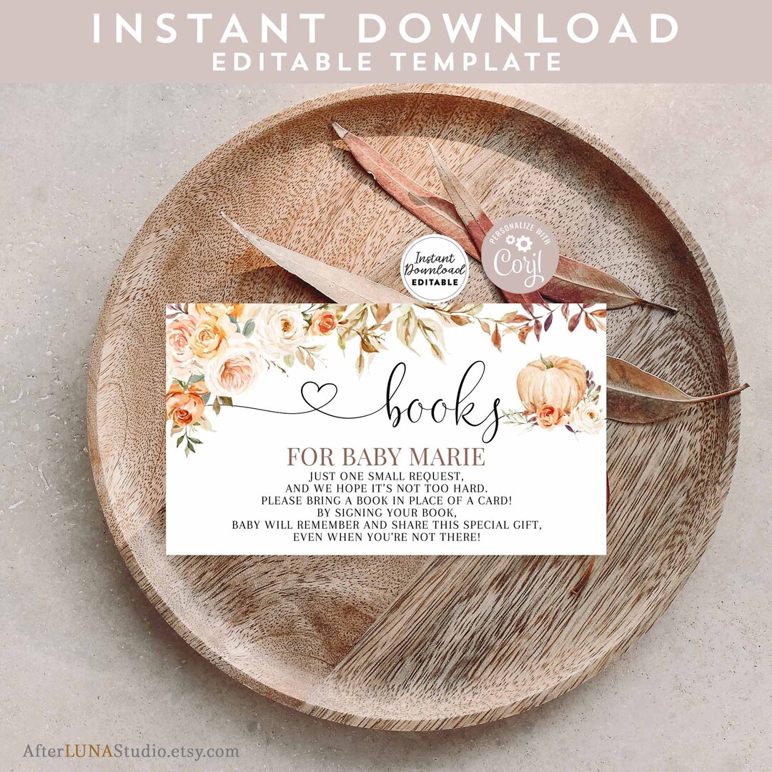 Editable Pumpkin Fall Baby Shower Book Request Insert Autumn Pumpkin ...