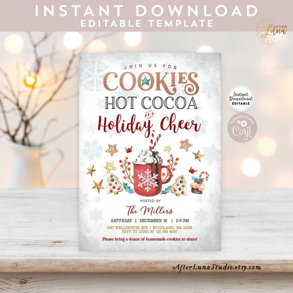 Paper Instant Invitation, Editable Cookies and Hot Cocoa Party ...