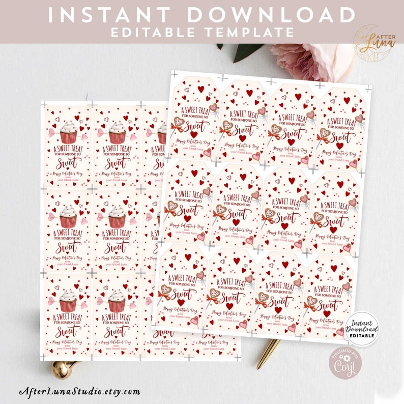 EDITABLE Valentine Cupcake Sweet Treat Favor Tag Thank You - Etsy