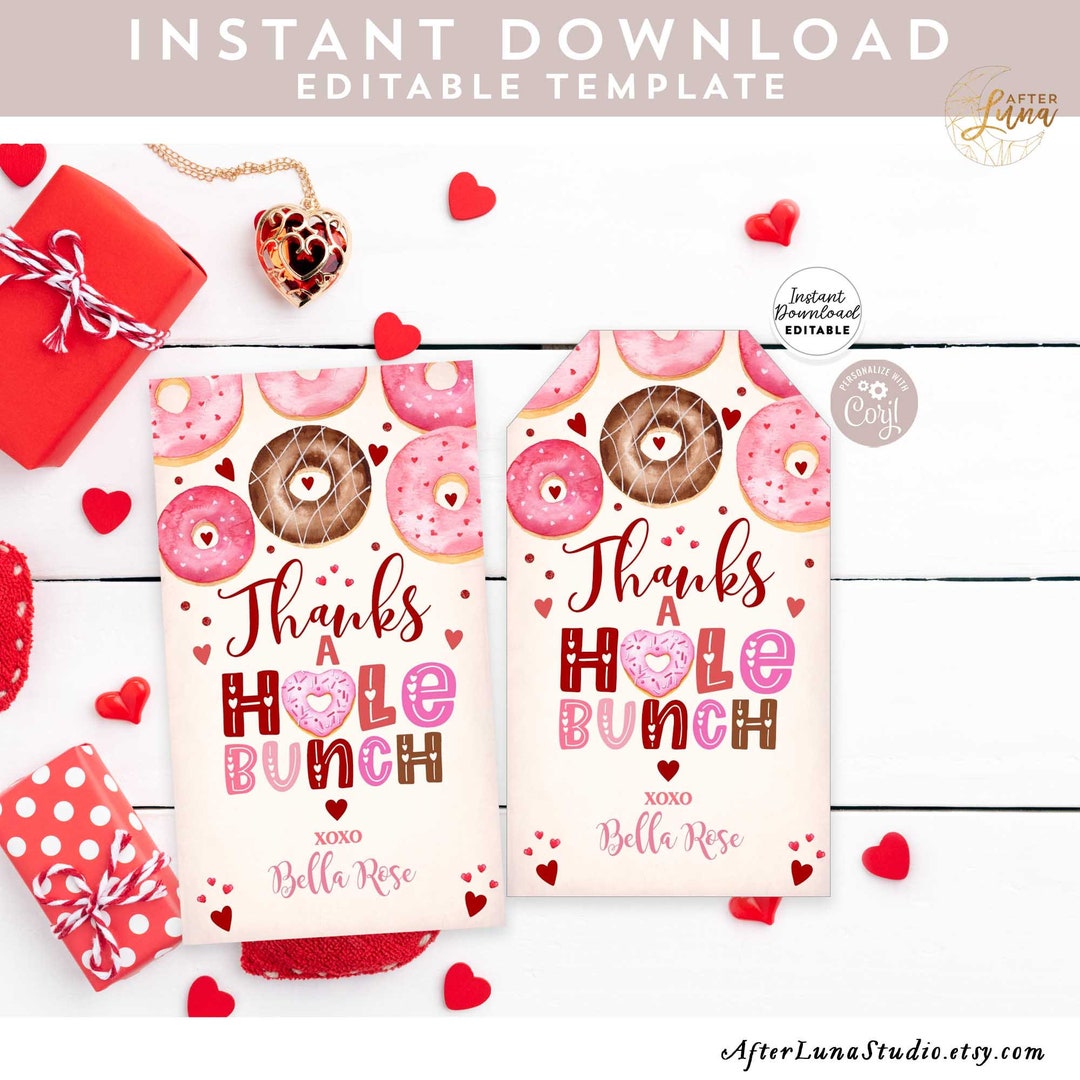 EDITABLE Thanks A Hole Bunch Tag Donut Tag Printable Heart Friendship ...
