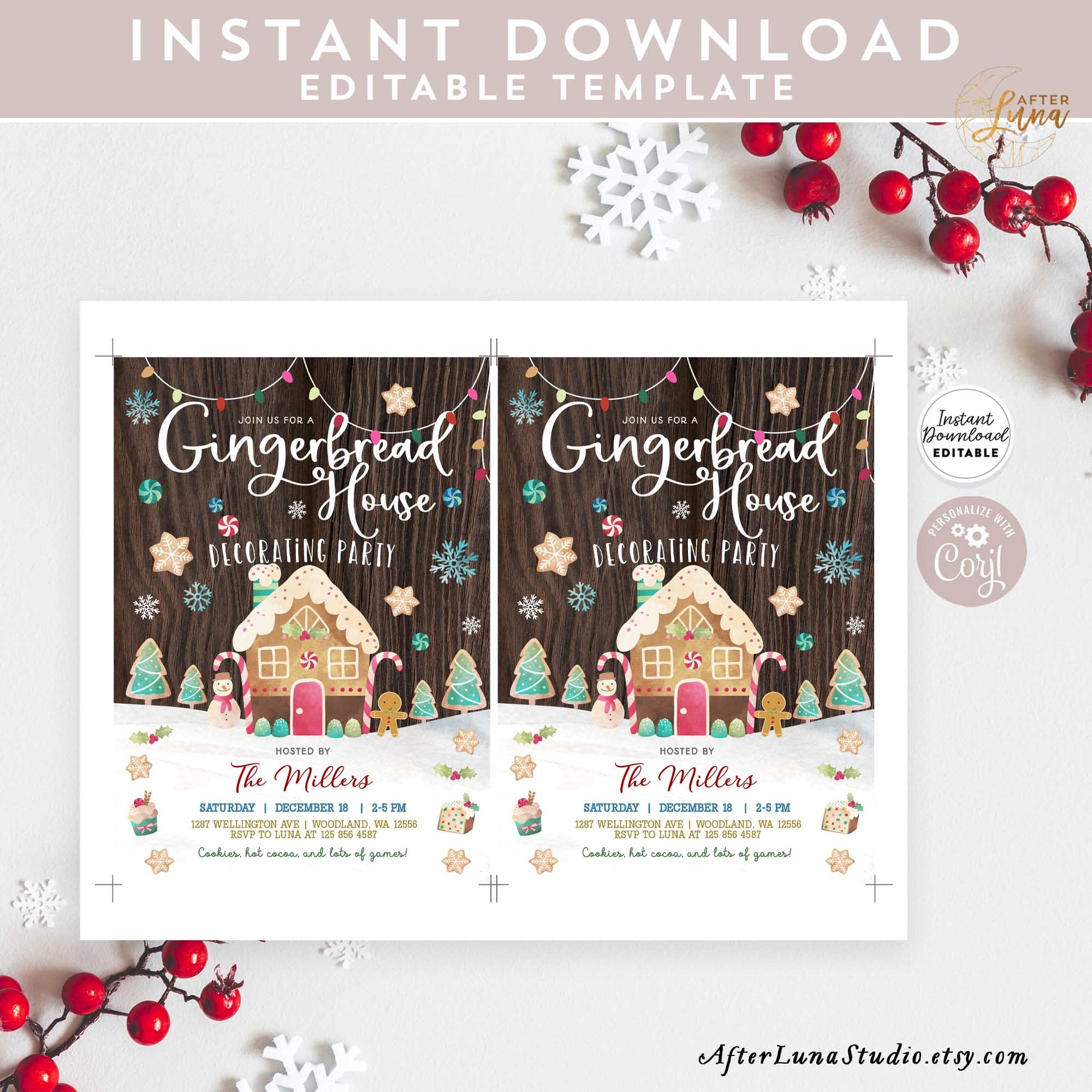 Editable Gingerbread House Decorating Party Invitation Rustic | Etsy