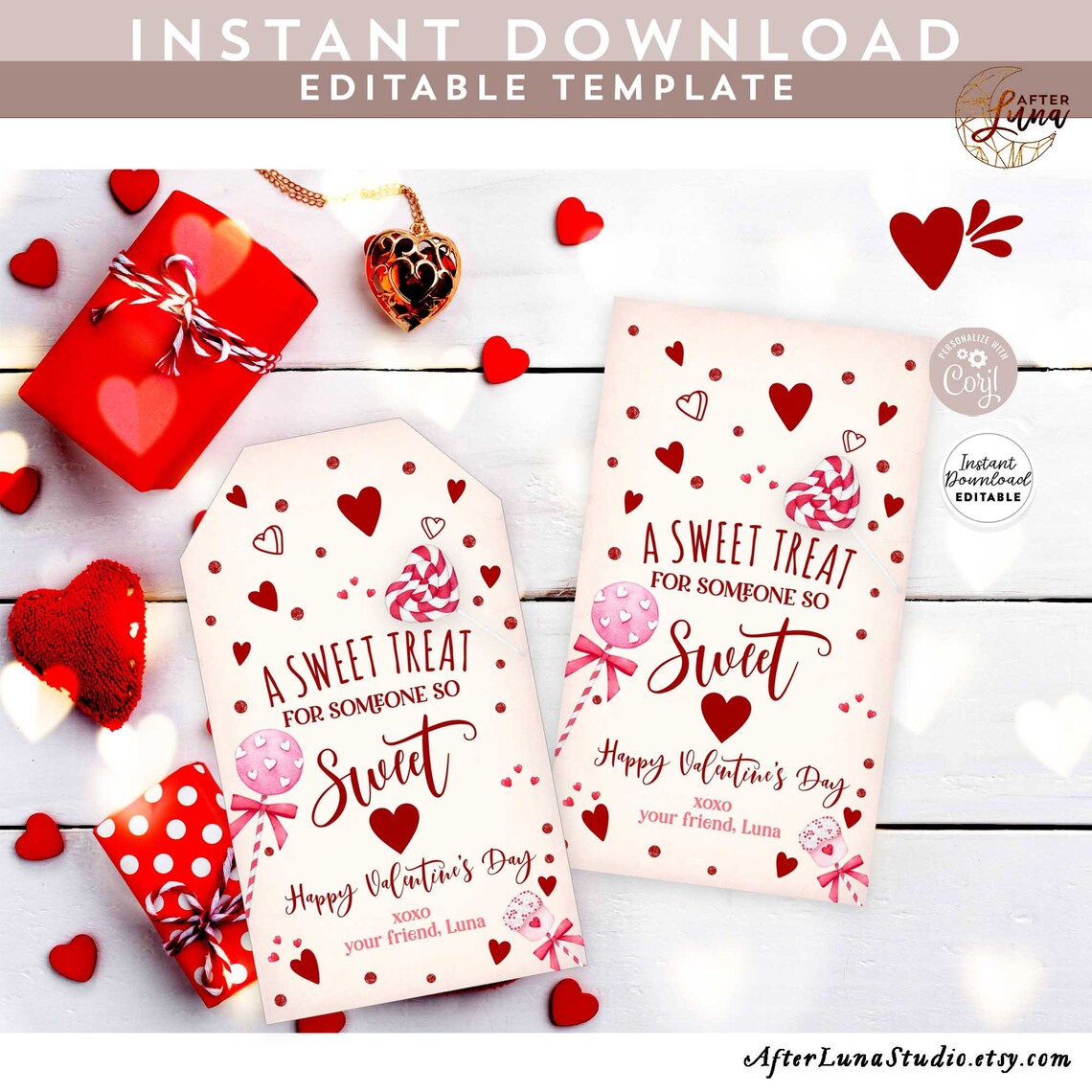 EDITABLE Valentine Sweet Treat Favor Tag Hearts Treat Bag Tag Baby ...