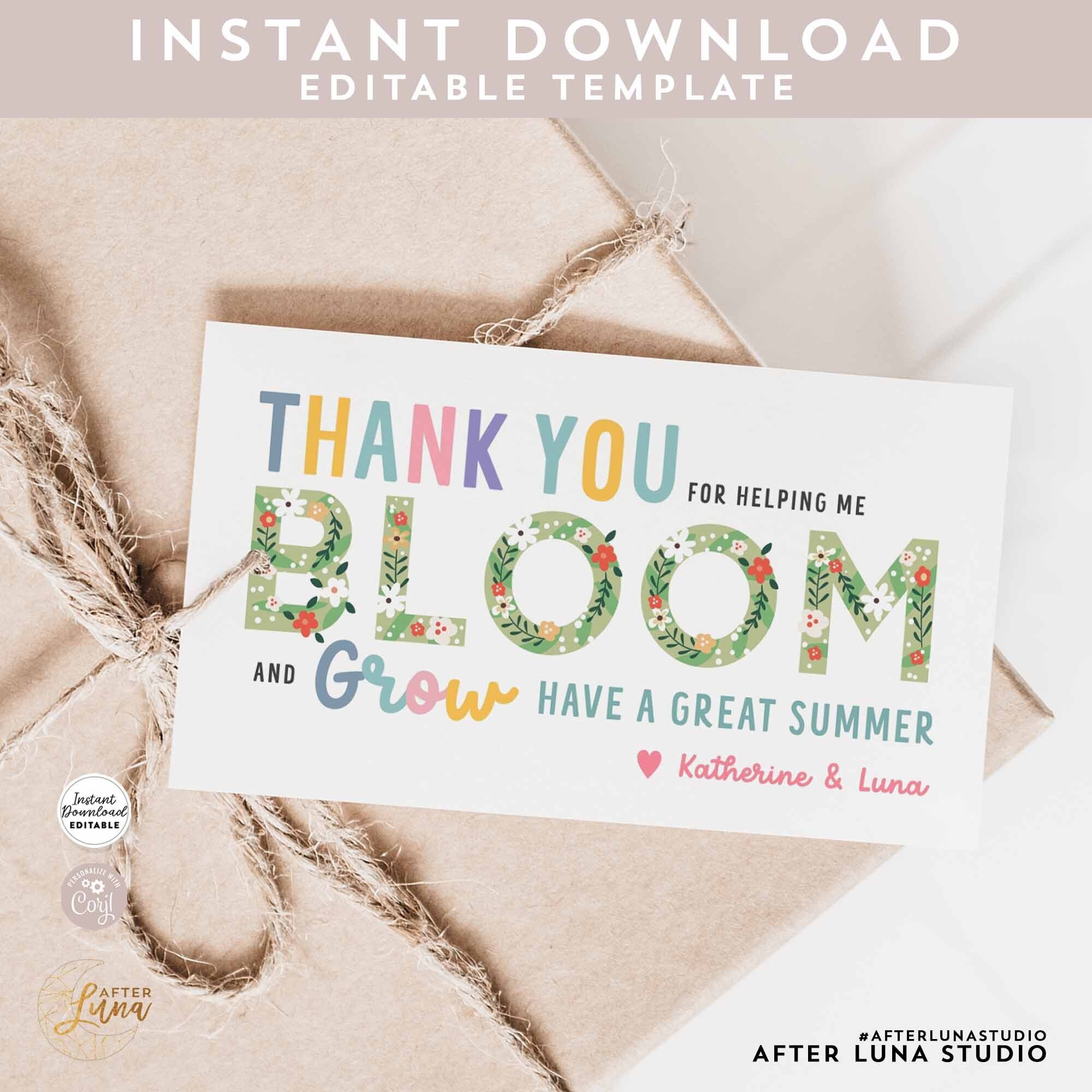 Editable Flower Teacher Appreciation Gift Tags End of Year Thank You ...