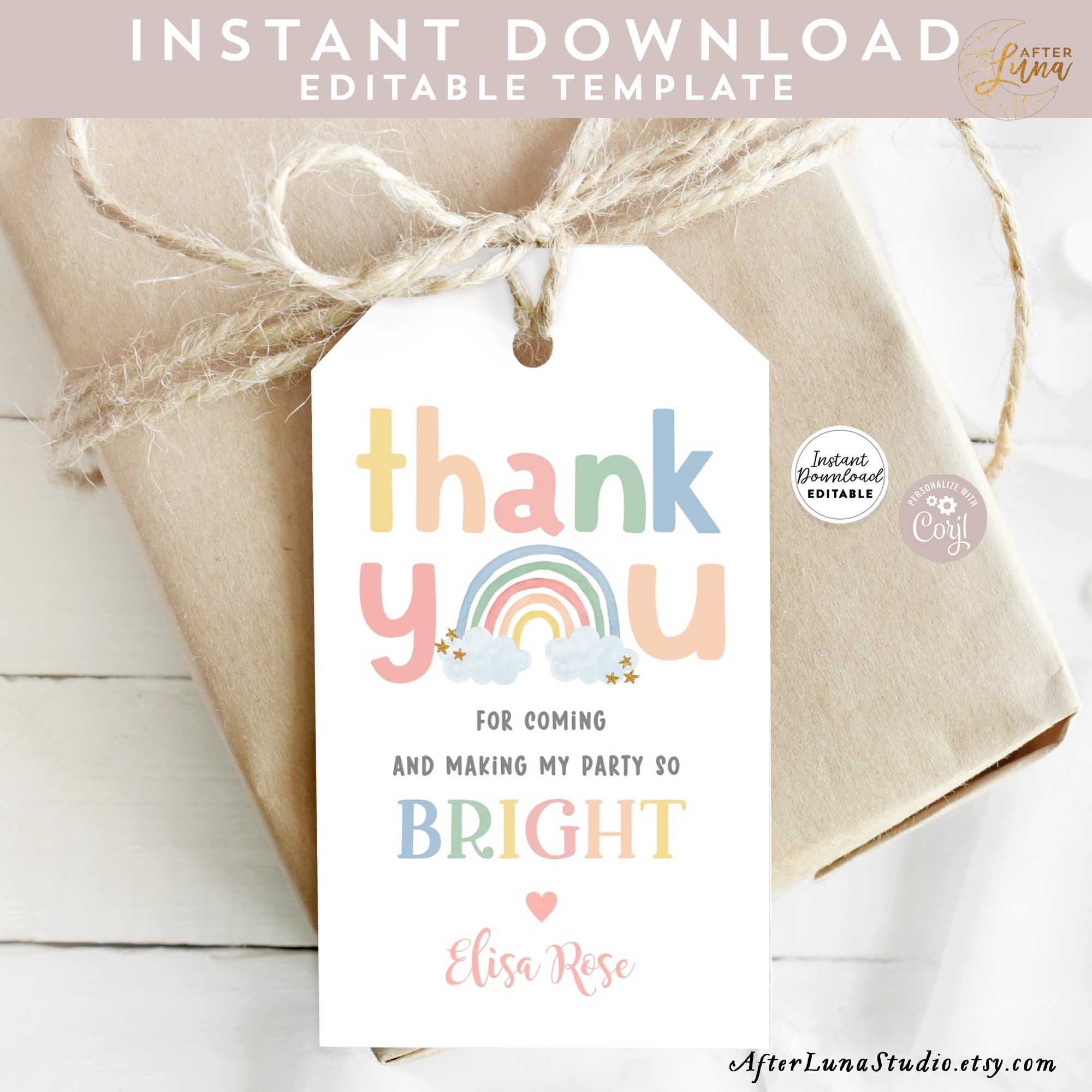 Editable Rainbow Thank You Treat Tag Favor Tags Gift Tags - Etsy