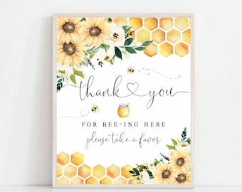 Bee Party Theme Thank You for Bee-ing Here Favor Sign Printable Instant ...