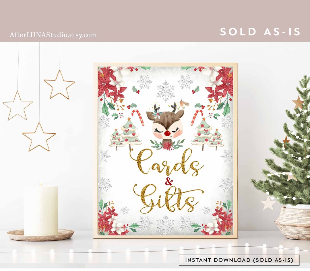 Reindeer Cards and Gifts Sign Girl Reindeer Christmas Winter Birthday ...