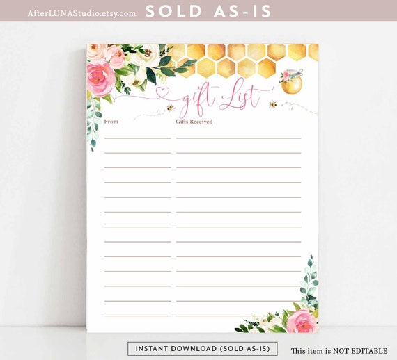 Pink Honey Bumble Bee Gift List Sheet Floral Girl A Little - Etsy