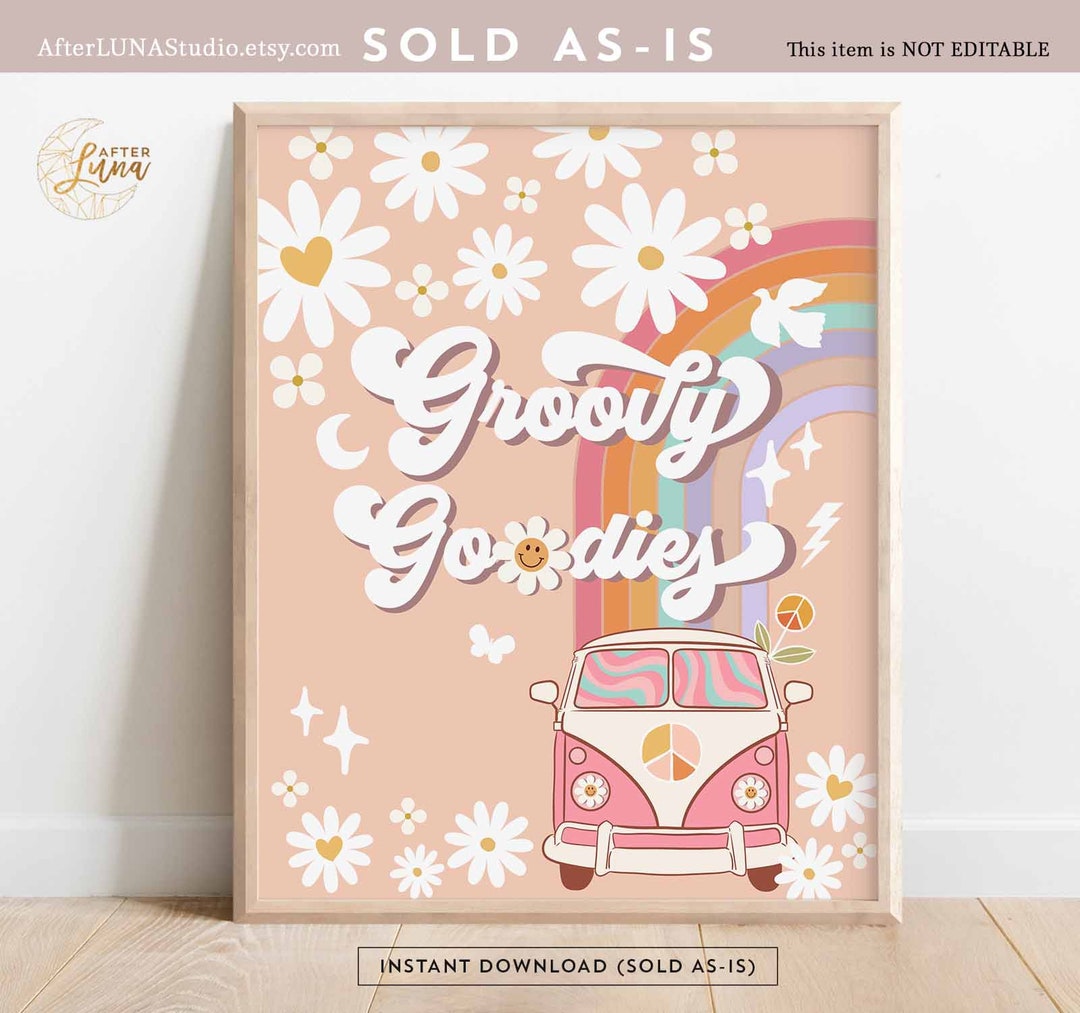 Groovy Birthday Party Decor Pink Groovy Van Daisy Goodies Sign - Etsy