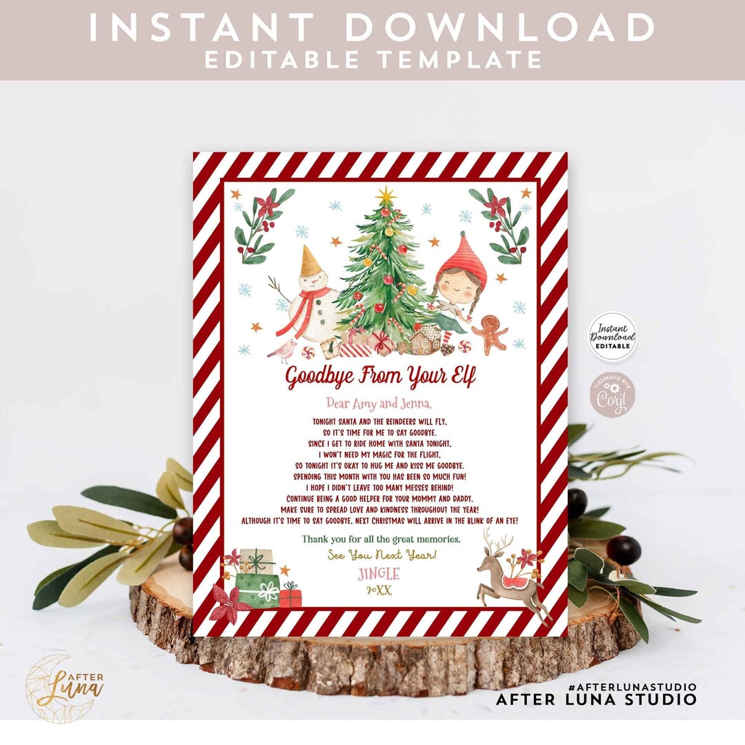 EDITABLE Elf Goodbye Letter From Girl Elf Bye for Now Letter Goodbye ...