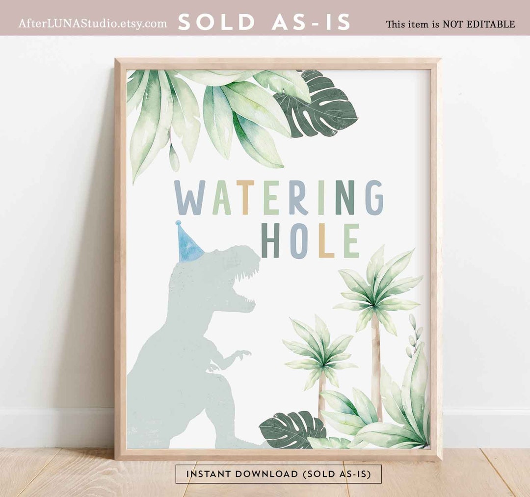 Dino Watering Hole Drink Table Sign Boy T Rex Two Rex Three Rex ...