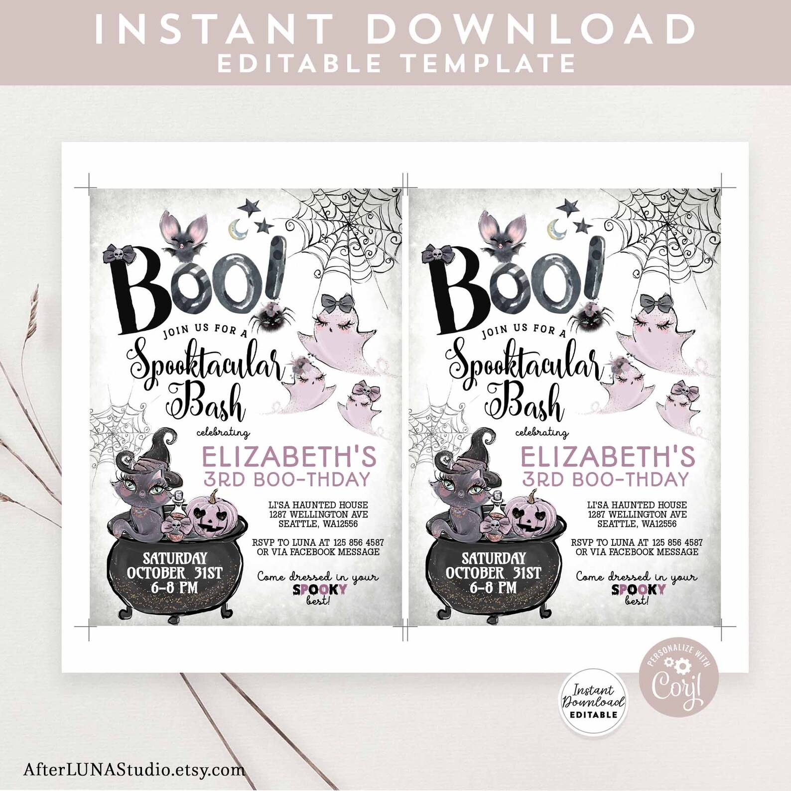 Editable Halloween Boo Birthday Invitation Spooky Purple Cute | Etsy