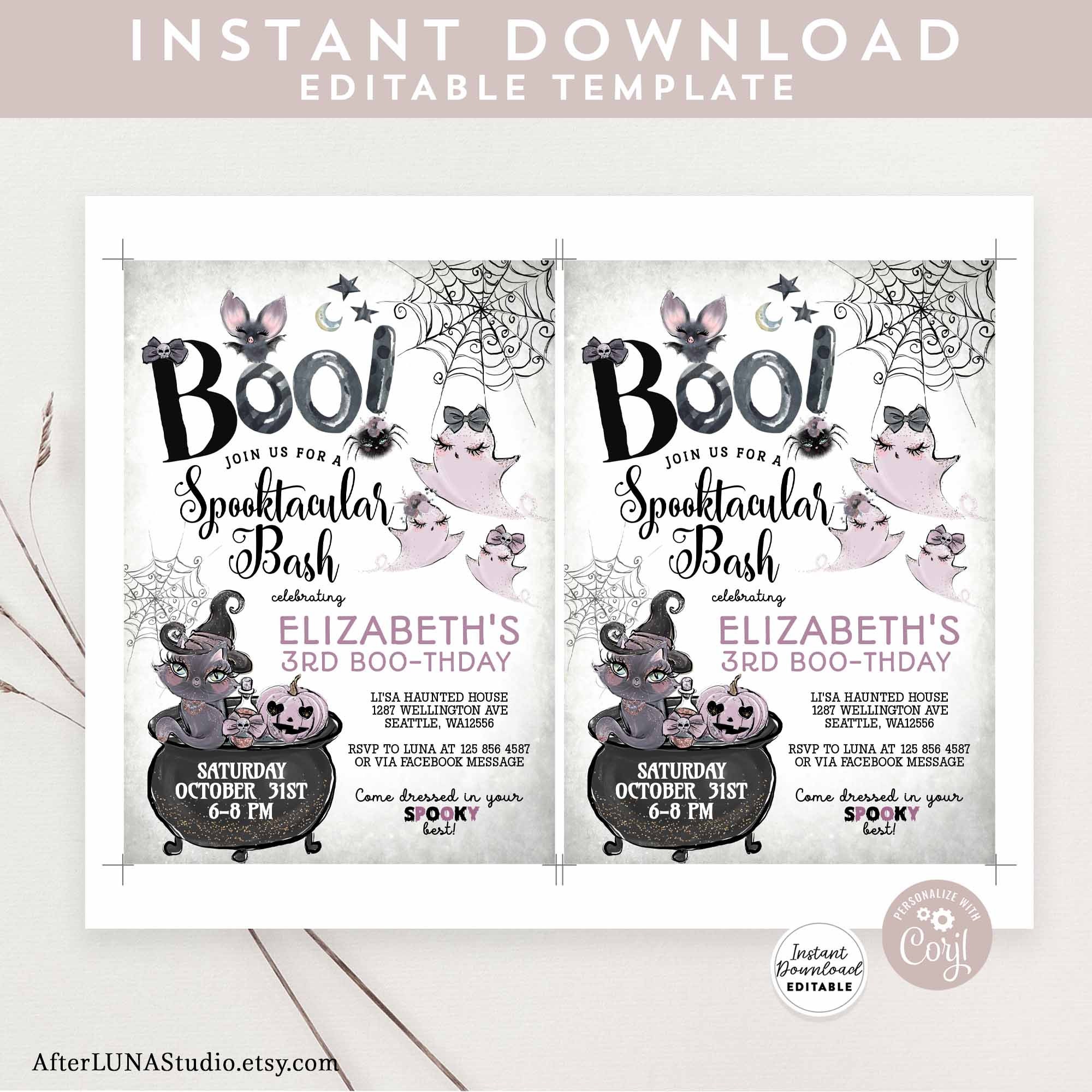 Editable Halloween Boo Birthday Invitation Spooky Purple Cute | Etsy