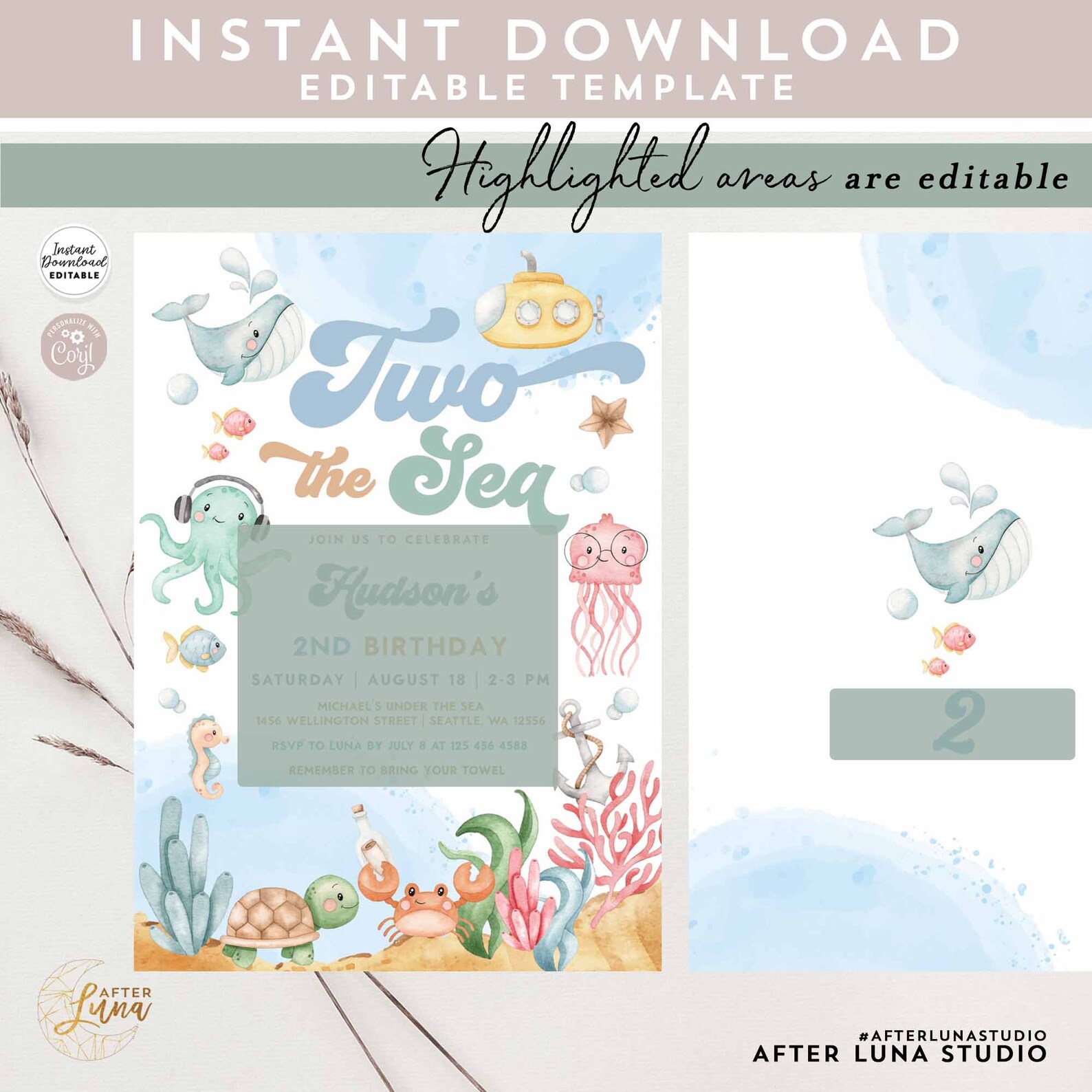 Editable TWO the Sea Boy Under the Sea 2nd Birthday Party - Etsy