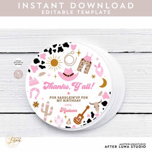 Editable Cowgirl Rodeo Birthday Round Tag Girl Ranch Wild West Birthday ...