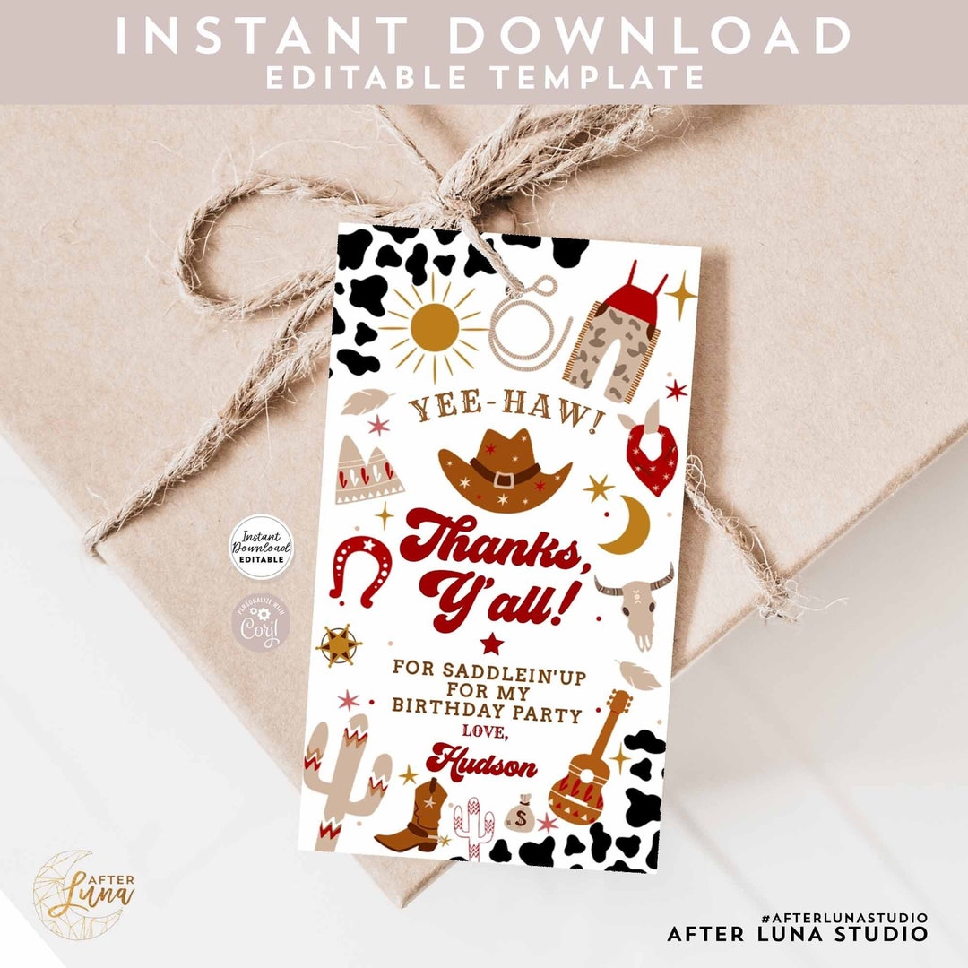 Editable Cowboy Rodeo Birthday Tag Boy Ranch Wild West Birthday Party ...