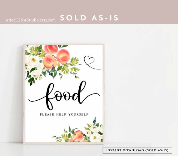 White Floral Peach Food Please Help Yourself Sign Sweet Peach | Etsy