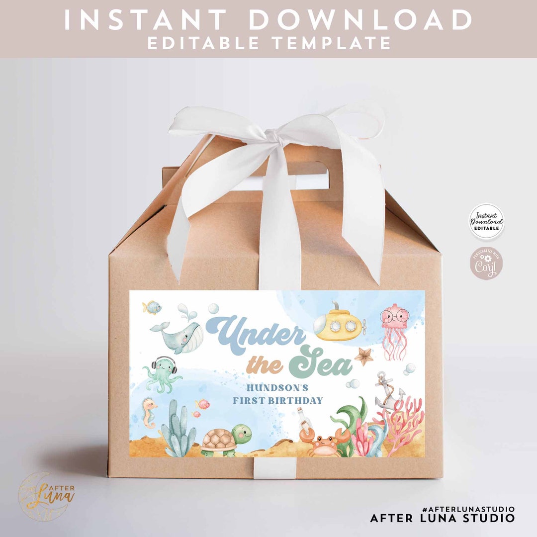 Editable ANY WORDING Boy Under the Sea Cute Whale Sea Creatures Turtle ...