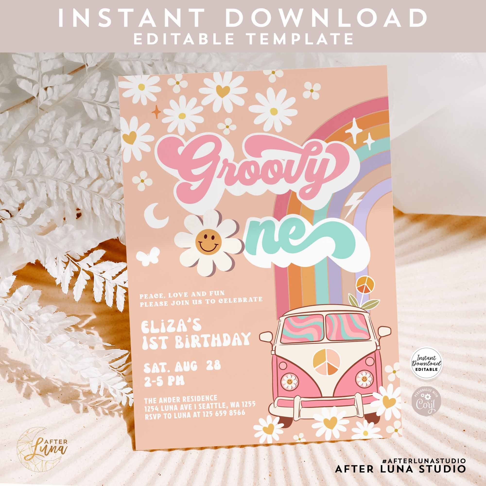 Editable Groovy ONE Invite Groovy 1st Birthday Invite Pink - Etsy