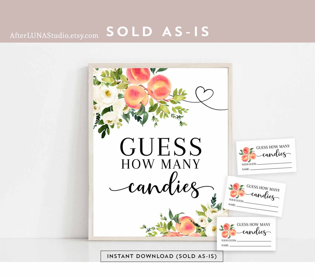 Peach Baby Shower Game: Sweet Peach Guess How Many Candies Printable ...