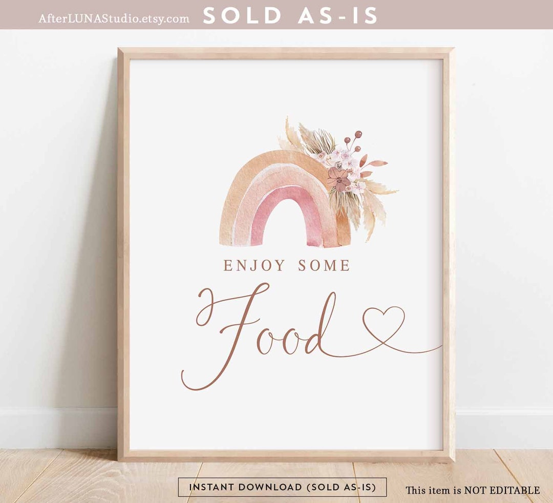 Boho Rainbow Enjoy Some Food Sign Pink Pampas Grass Boho Rainbow Baby ...