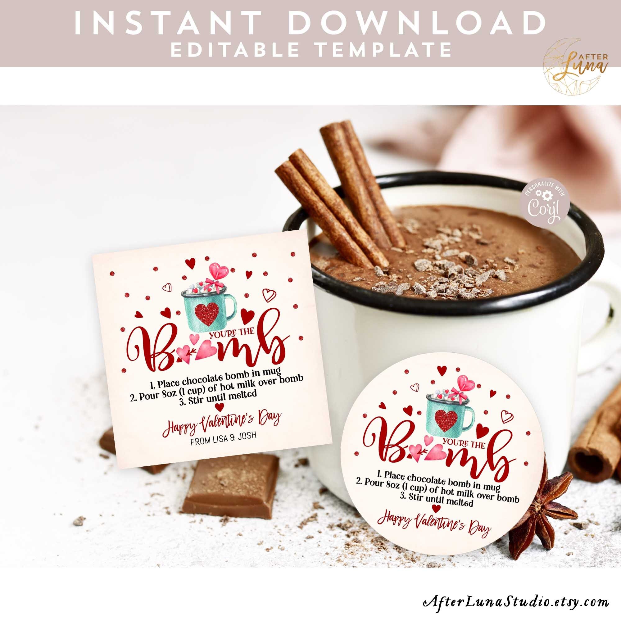 EDITABLE Valentine Hot Chocolate Bomb Tag Valentine Hot Cocoa | Etsy