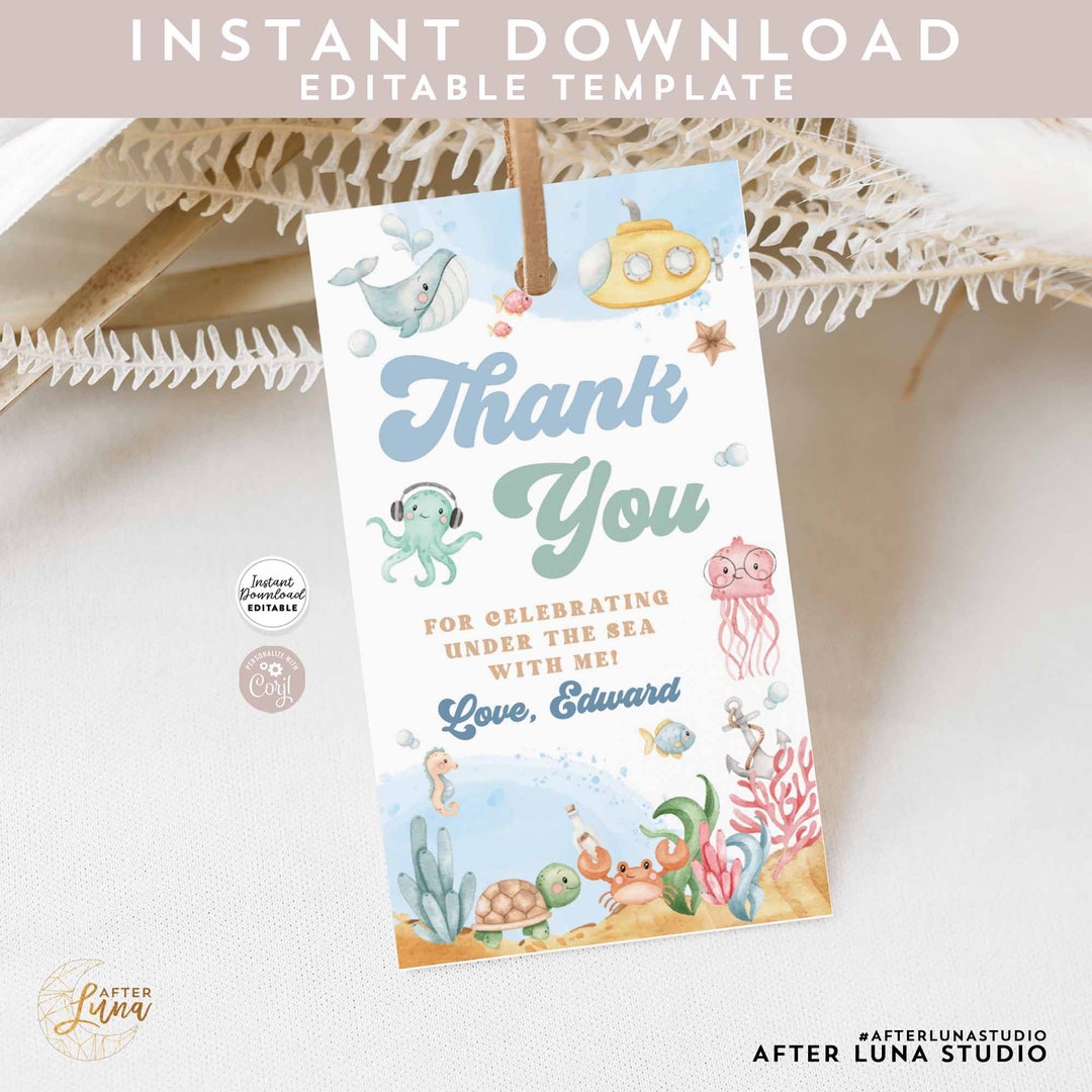 Editable Under the Sea Birthday Party Favor Label Whale Creatures ...