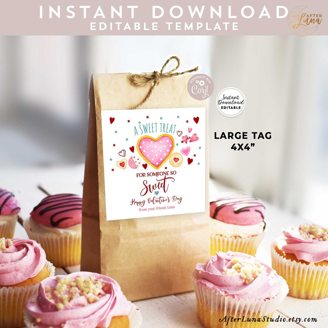 EDITABLE 4x4" Valentine Favor Tag Cookie Bag Sweet Treat Tag Baby ...